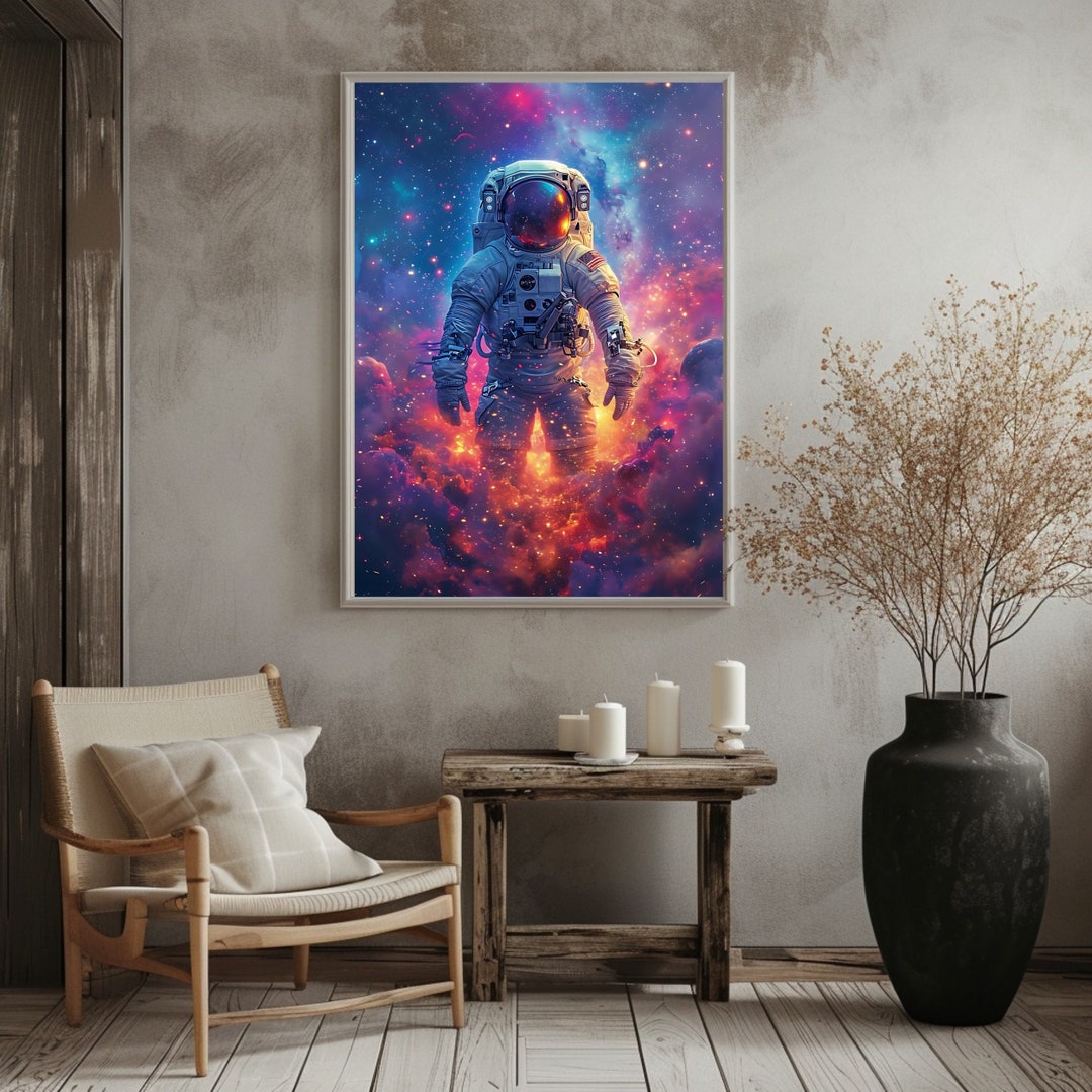 Cosmic Astronaut Art, Space Exploration Painting, Sci-fi Wall Art ...