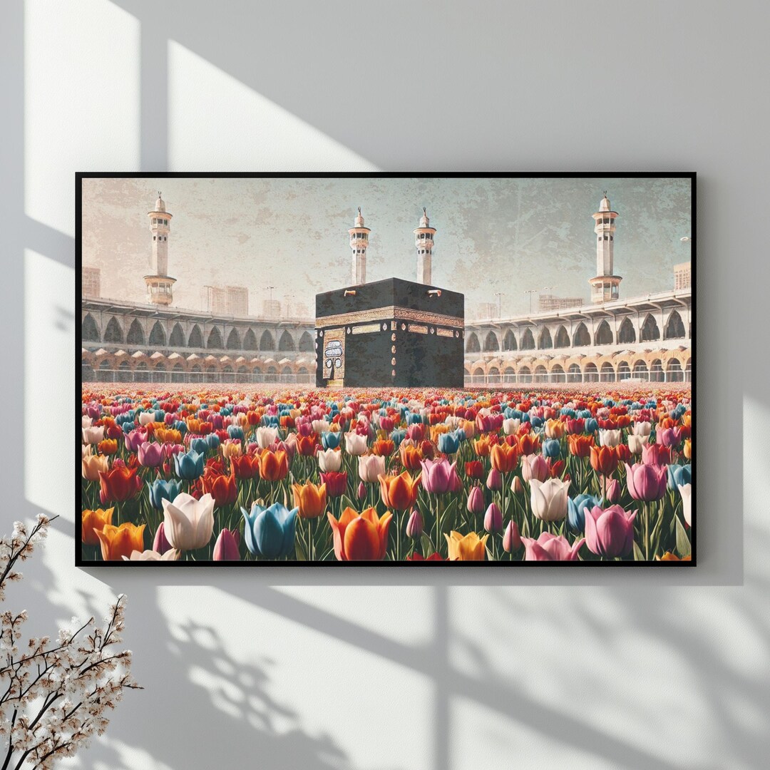 Kaaba Floral Wall Art Print, Islamic Sacred Landmark Poster, Printable ...