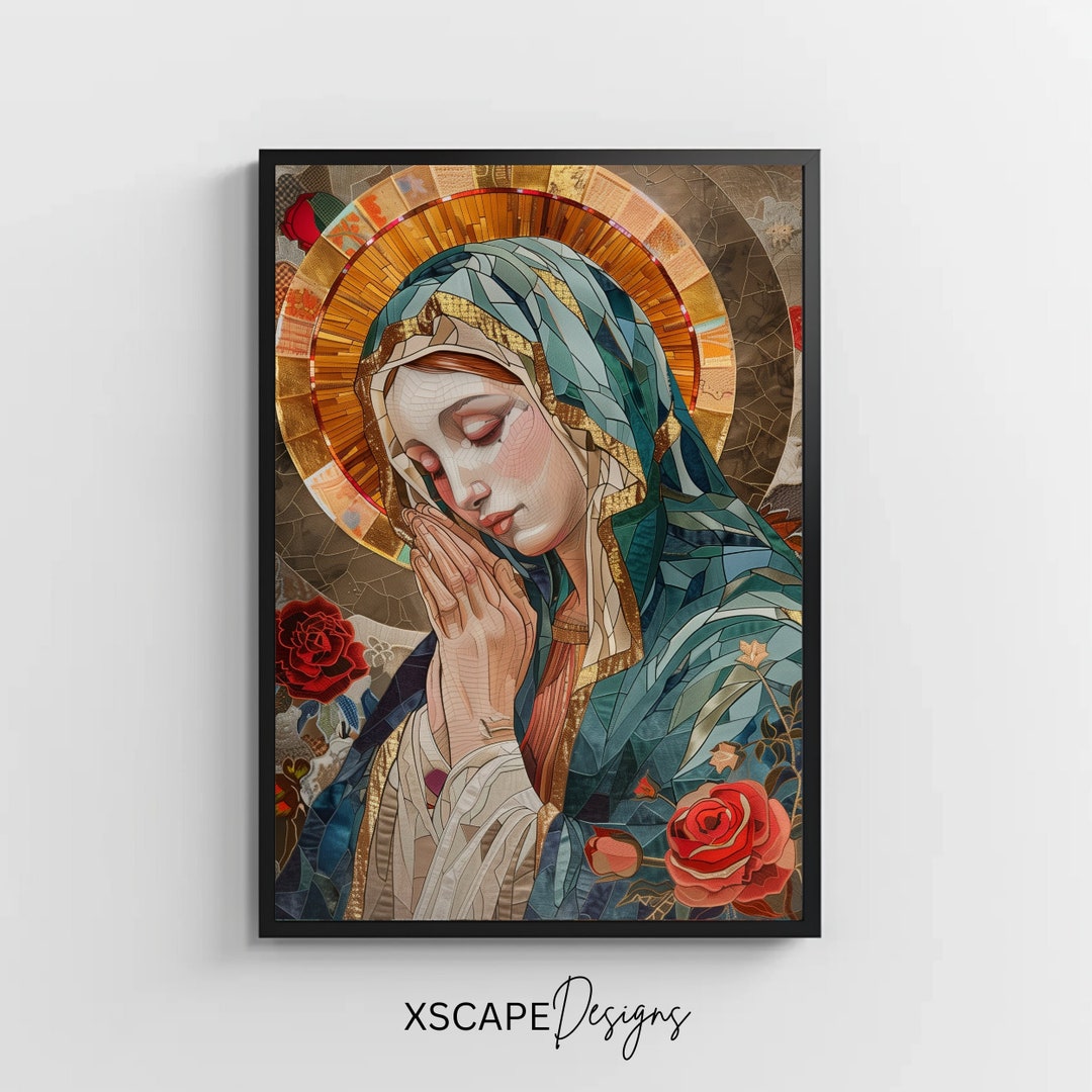 Stained Mother Mary Art Print, Elegant Religious Poster, Printable Wall ...