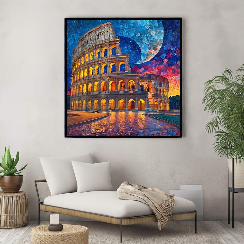 Vibrant Colosseum Wall Art Print, Ancient Rome Poster, Square Print ...