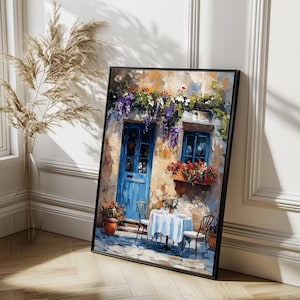 Charming French Cafe Art Print, Rustic Courtyard Wall Decor, European ...