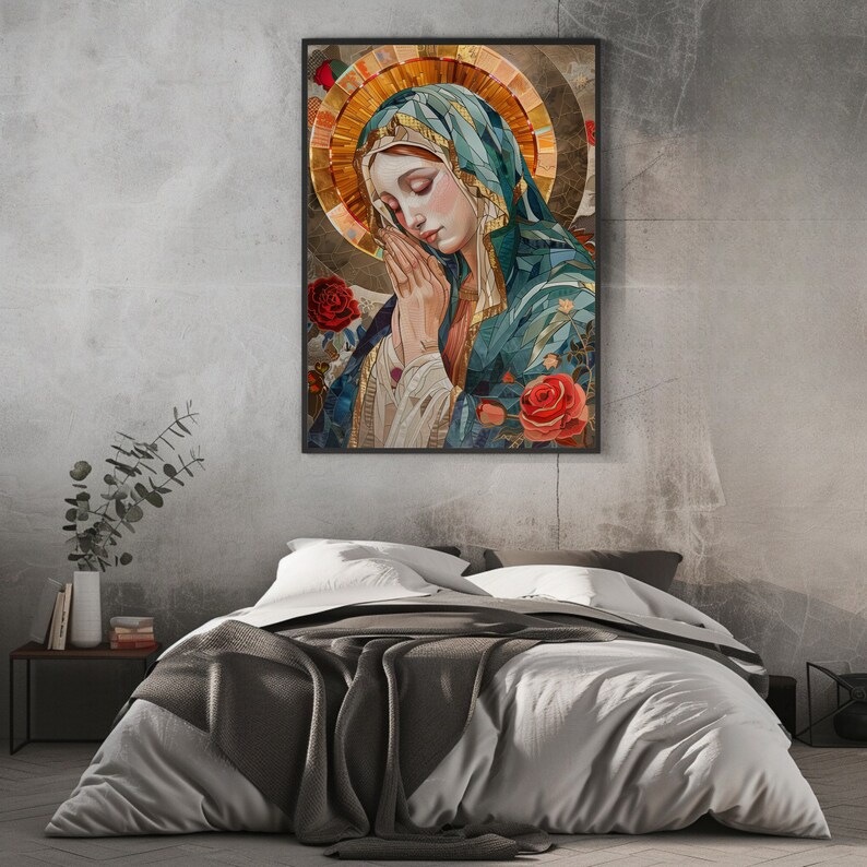 Stained Mother Mary Art Print, Elegant Religious Poster, Printable Wall ...