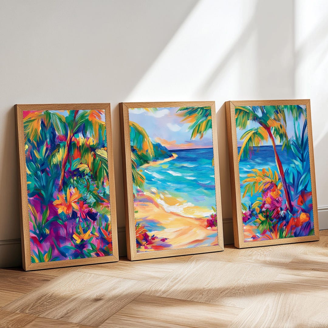 Tropical Beach Set of 3 | Vibrant Coastal Triptych Wall Art | Summer ...
