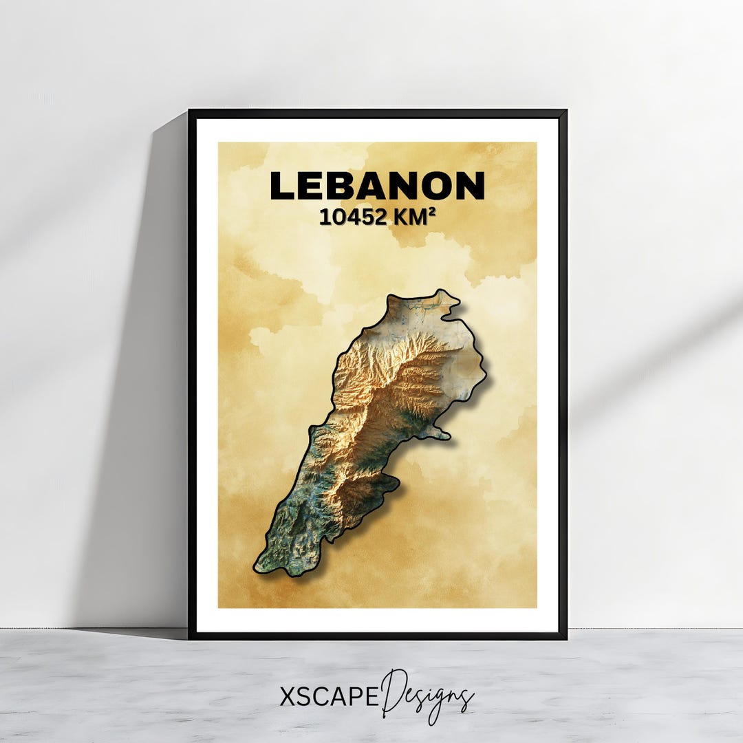 Lebanon Topography Map Wall Art Print, 10452 KM2 Lebanon Poster ...