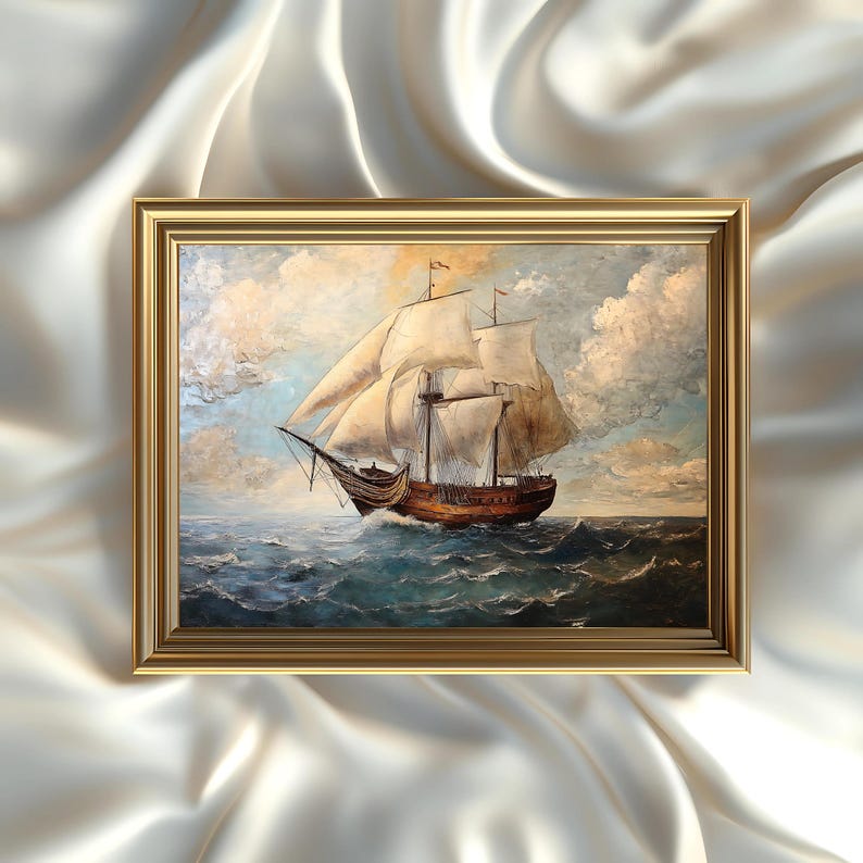 Vintage Sailing Ship Wall Art Print Nautical Seascape Poster