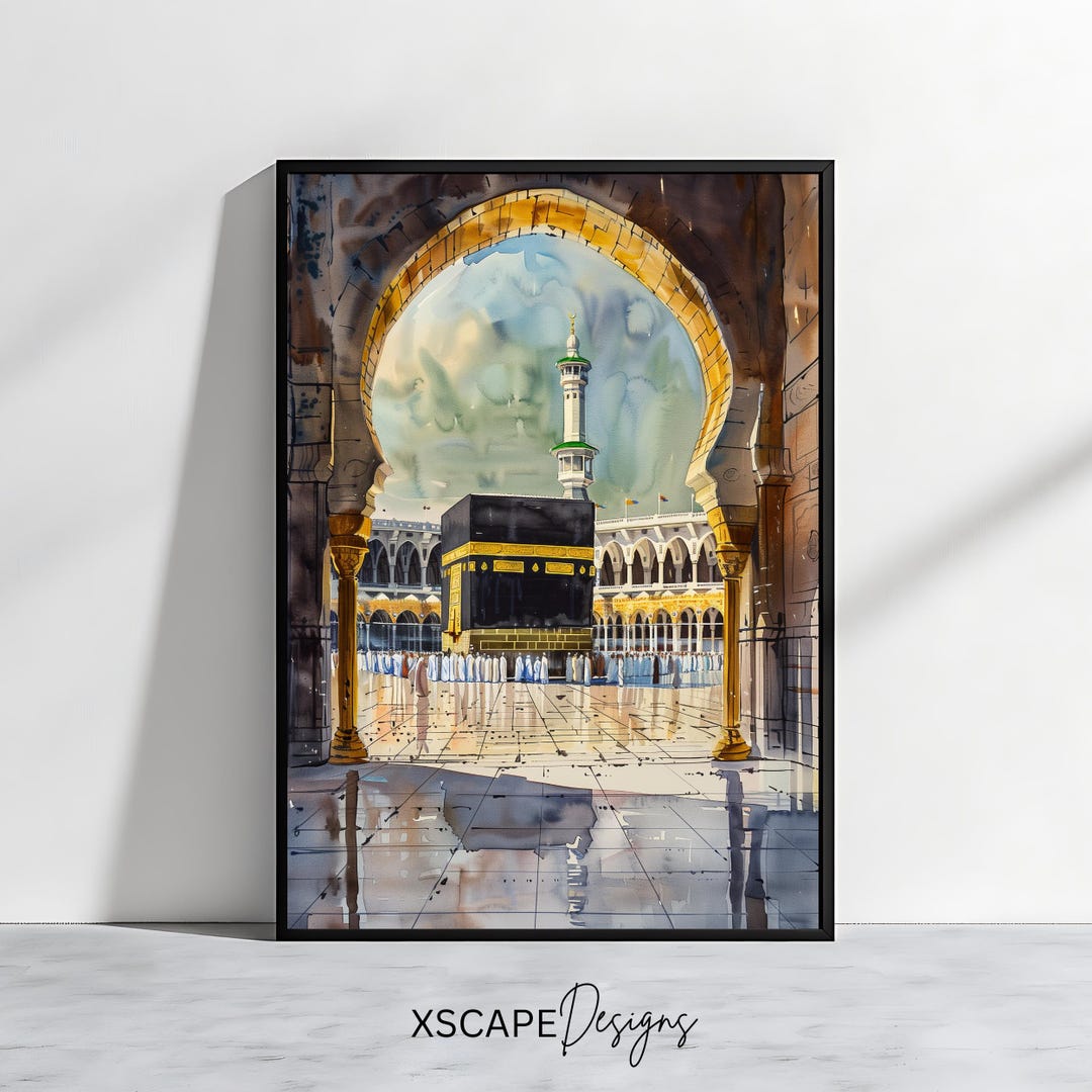Kaaba Wall Art Print, Watercolor Islamic Poster, Printable Wall Art ...