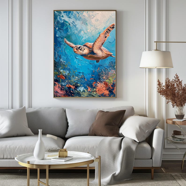 Sea Turtle Art Print, Ocean Wildlife Poster, Printable Wall Art ...