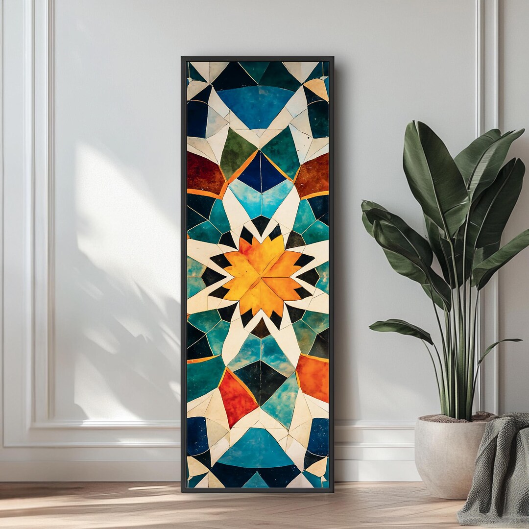 Tall Vertical Islamic Geometric Art | Moroccan Mosaic Wall Print | Long ...