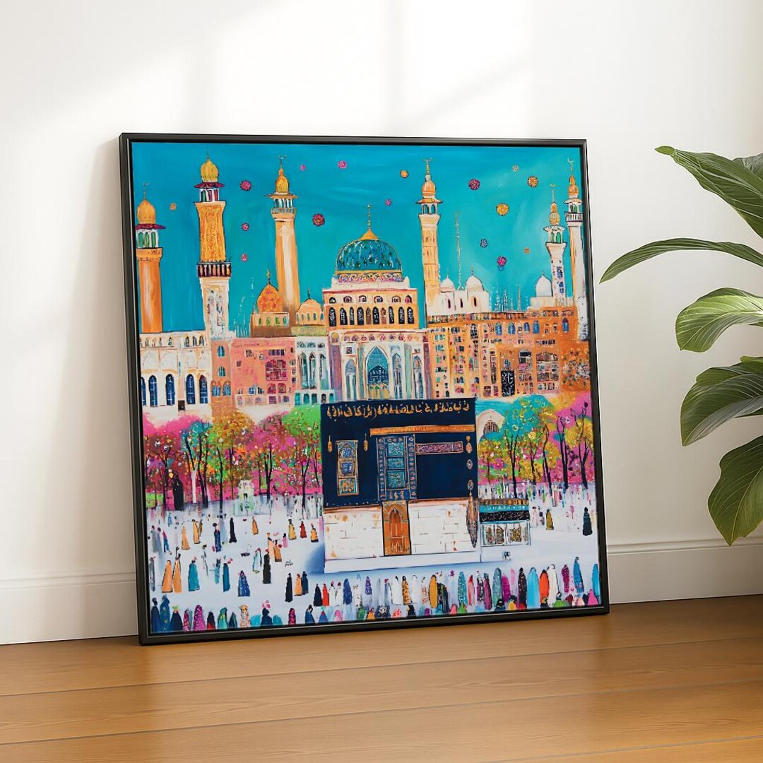 Colorful Kaaba Square Print, Mecca Islamic Wall Art, Masjid Al Haram ...