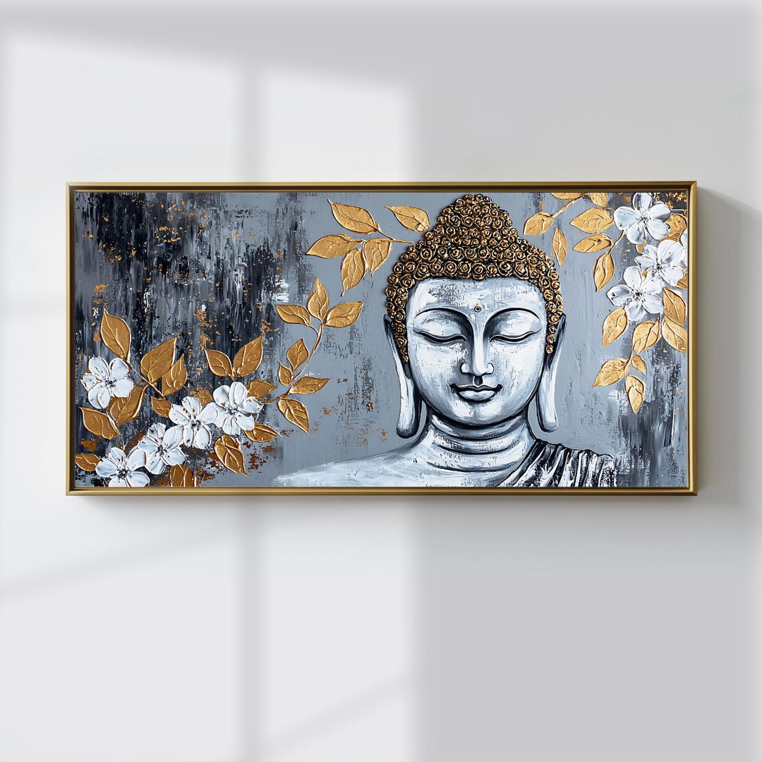 Buddha Floral Wall Art | Long Horizontal Narrow Print | Zen Meditation ...