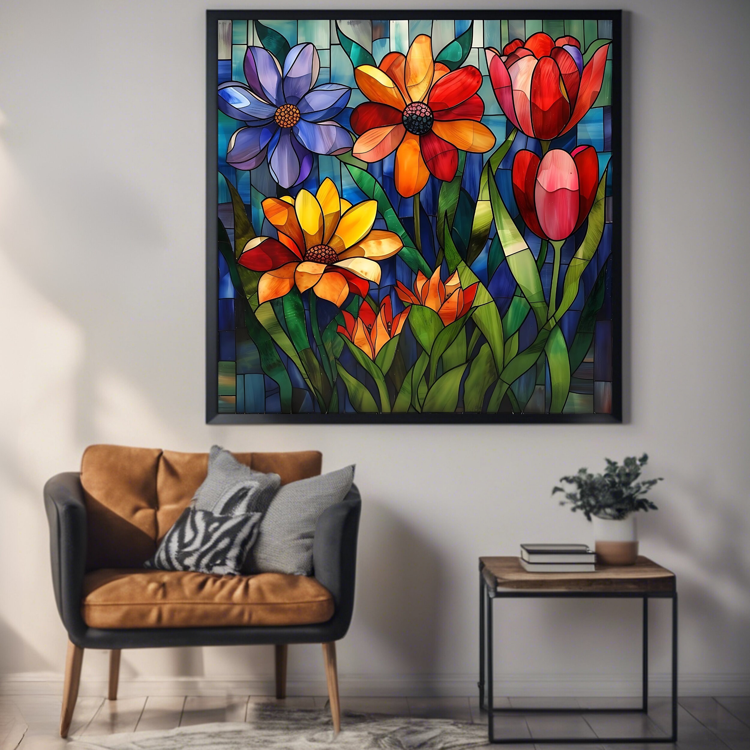 Stained Flowers Art Print, Floral Poster, Square Print, Printable Wall ...