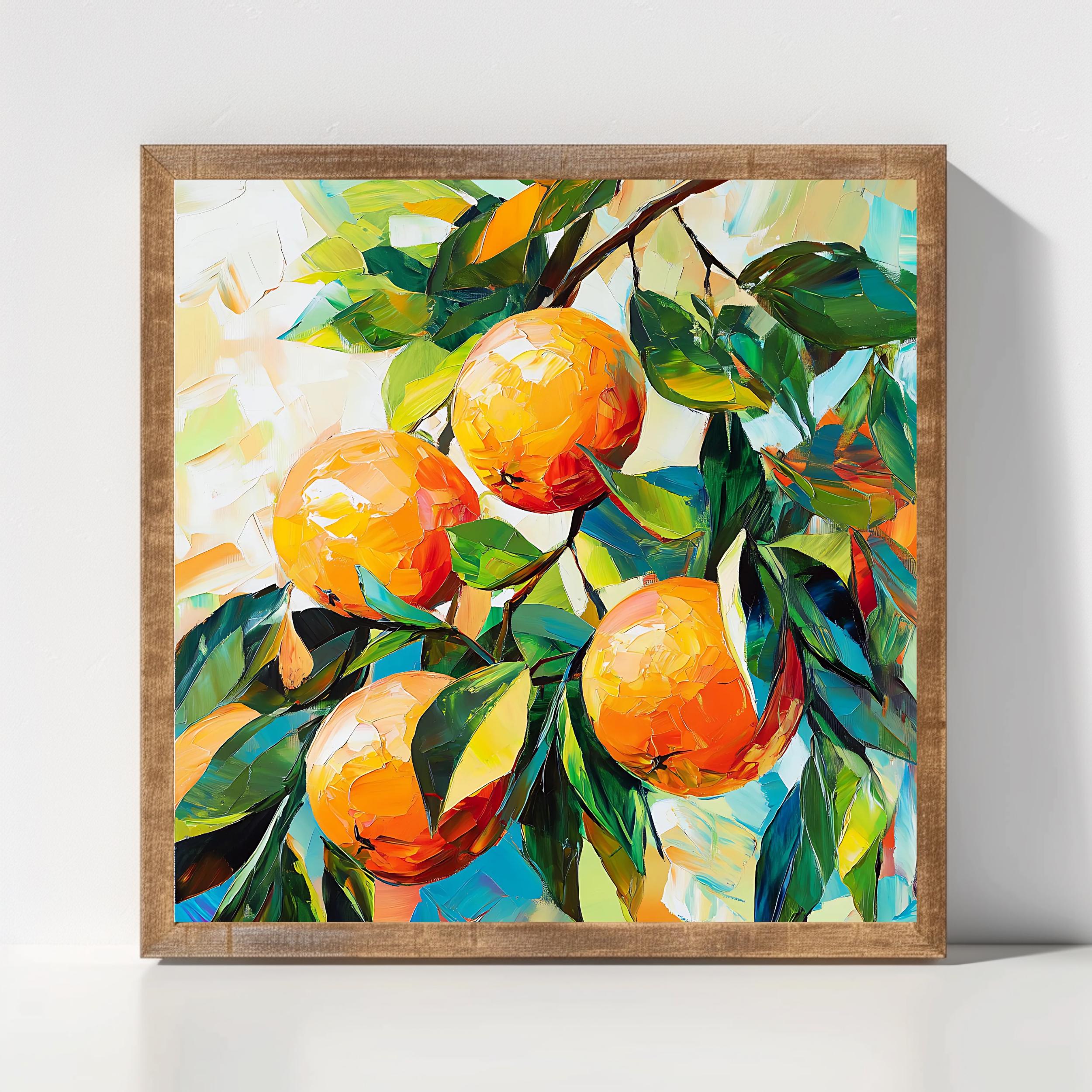 Orange Tree Wall Art, Modern Fruit Digital Print, Square Printable ...