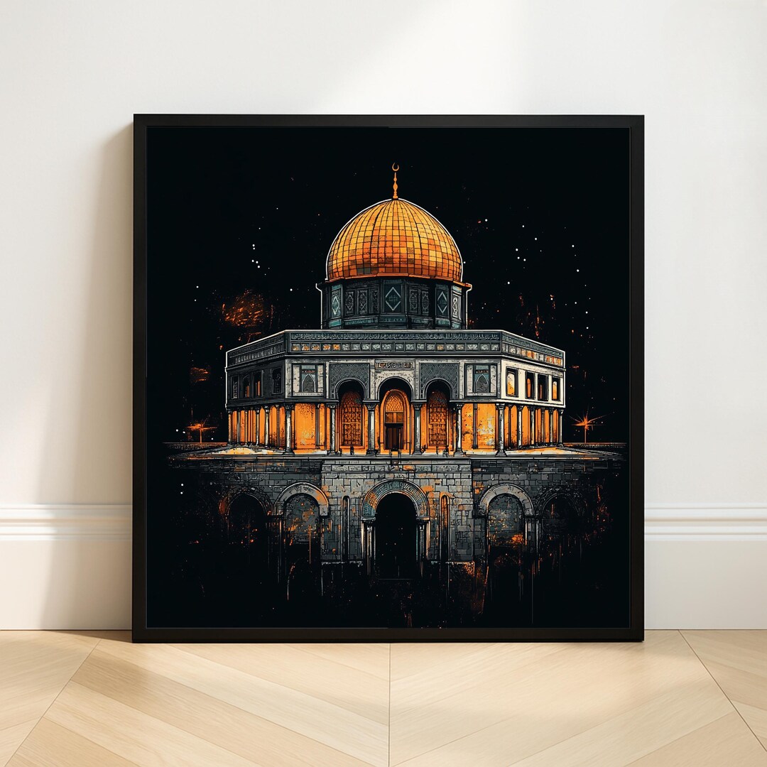 Masjid Al Aqsa Watercolor Art Print: Islamic Architecture Night Scene ...
