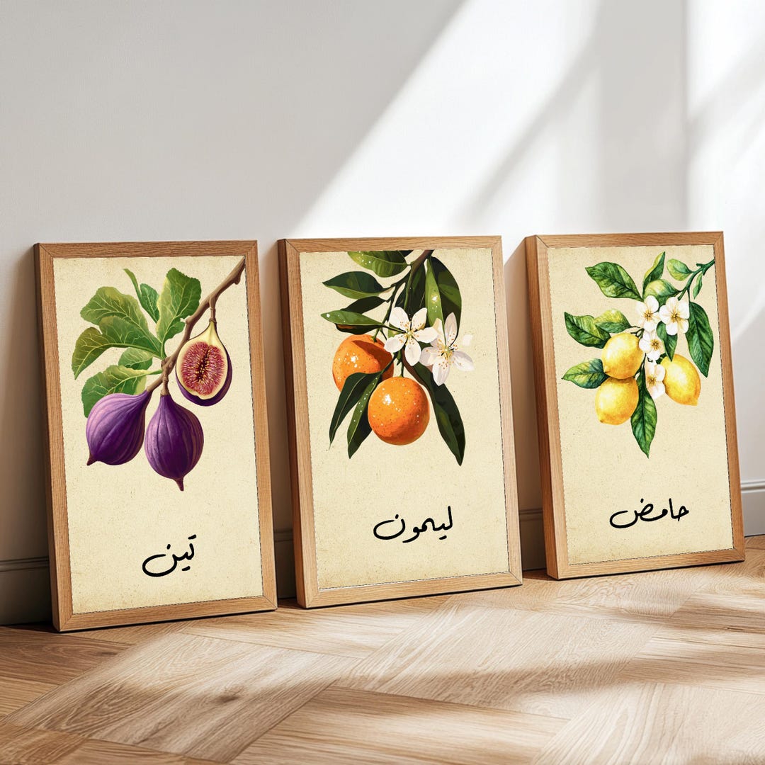 Lebanese Fruit Triptych – Fig, Lemon & Orange Wall Art, Arabic Kitchen ...
