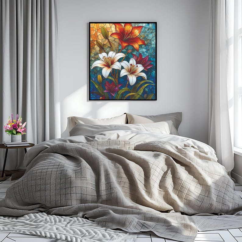 Stained Lilies Wall Art Print, Floral Poster, Printable Wall Art ...