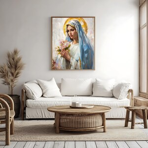 Vintage Blessed Virgin Mary Art Print, Blessed Mother Floral Catholic ...