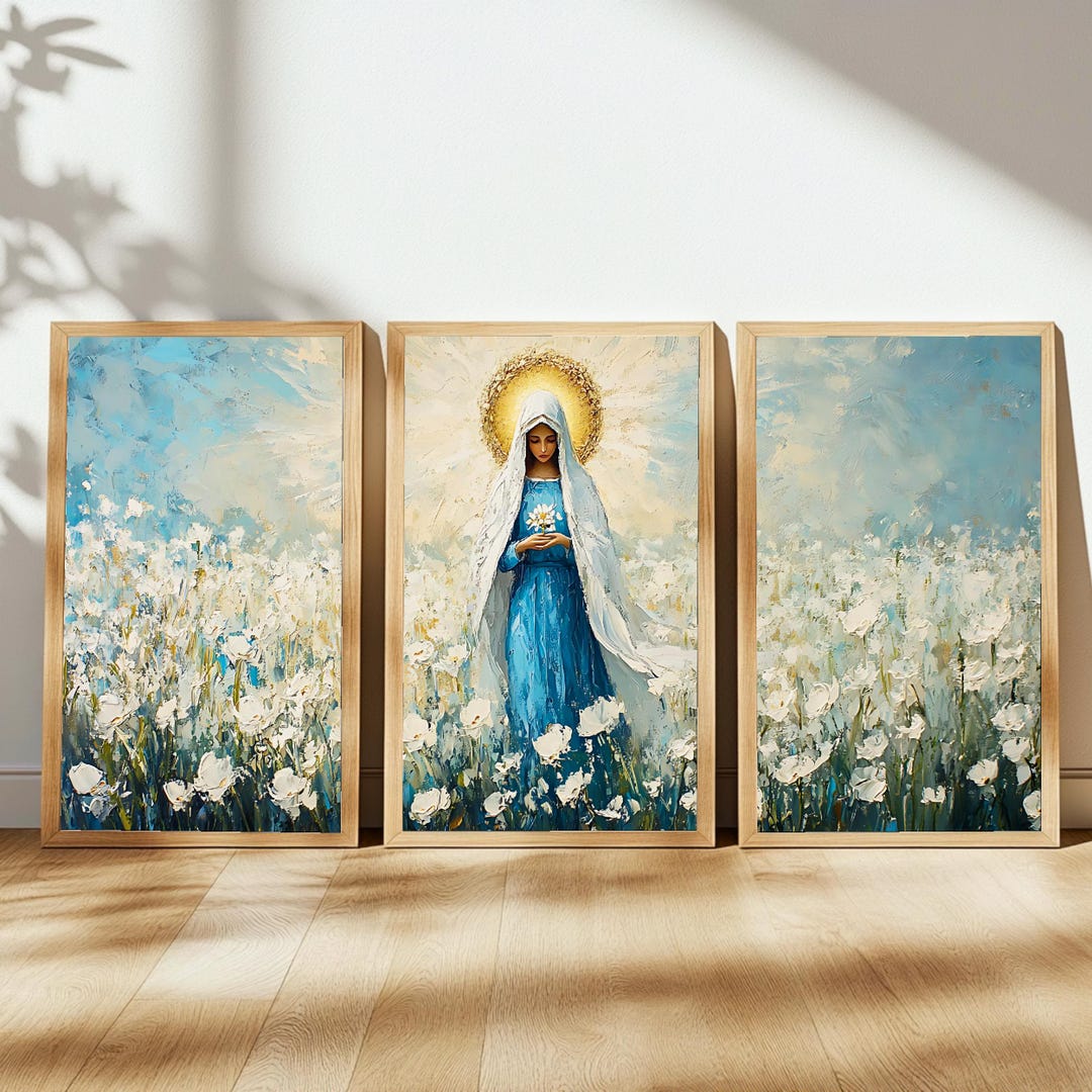 Blessed Virgin Mary Triptych Wall Art Print Set of 3 | Sacred Religious Artwork | Spiritual ...