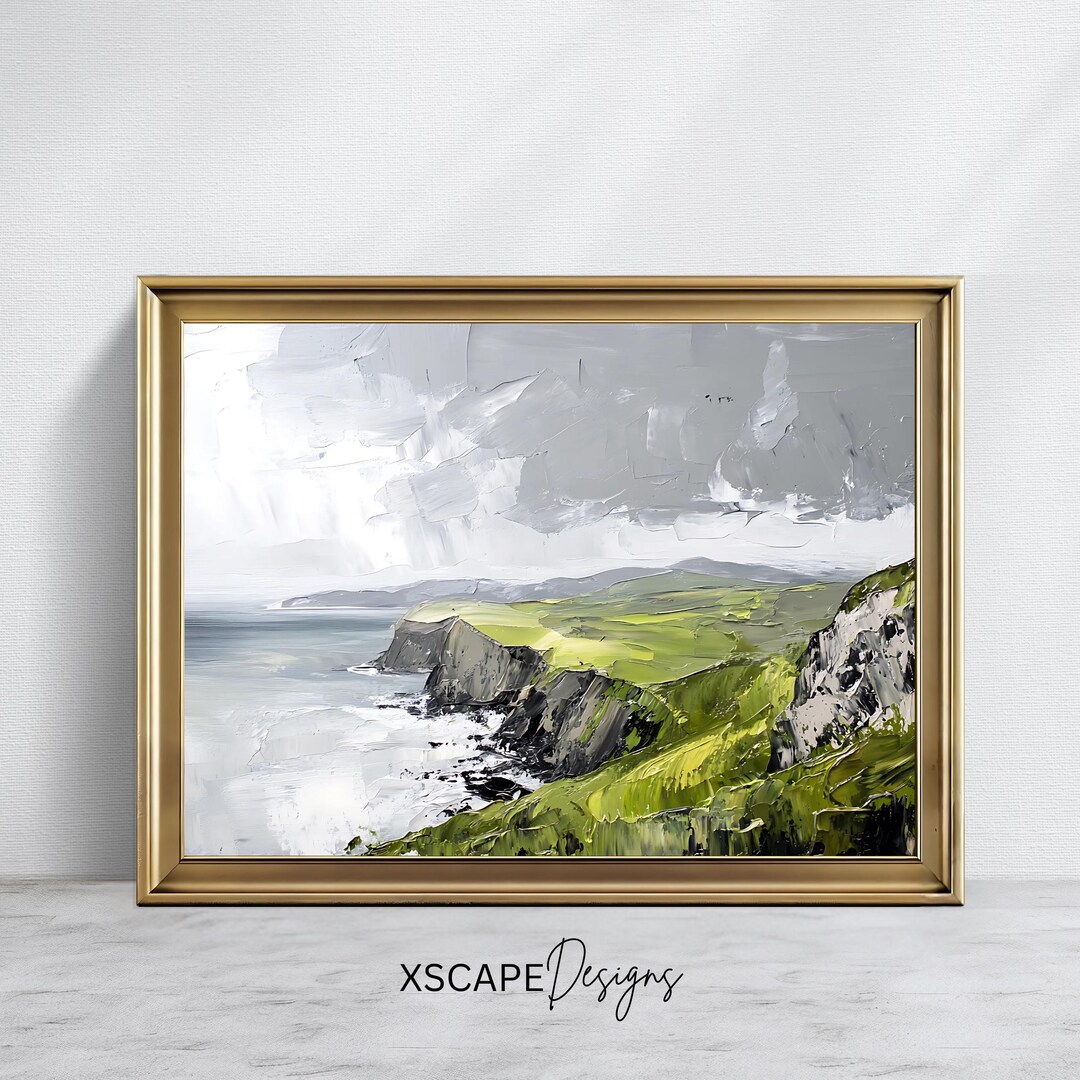Irish Coastal Landscape Print, Vintage Cliffs Artwork, Rustic Nature ...
