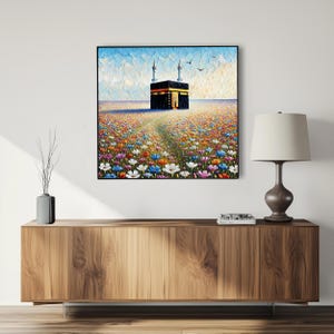 Floral Kaaba Square Digital Art Print - Islamic Wall Decor, Mecca ...