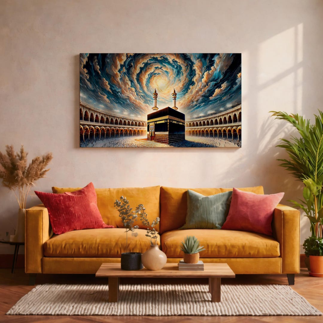 Kaaba Wall Art Spiral Sky Framed Canvas Baitullah Impasto Mecca Muslim ...
