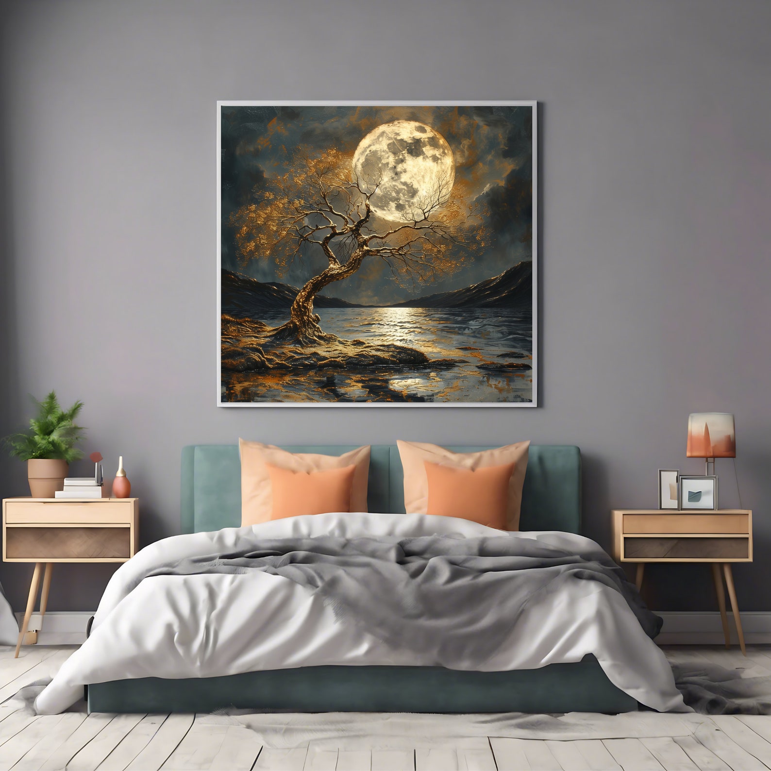 Moonlit Tree Art Print, Nightscape Poster, Square Print, Printable Wall ...