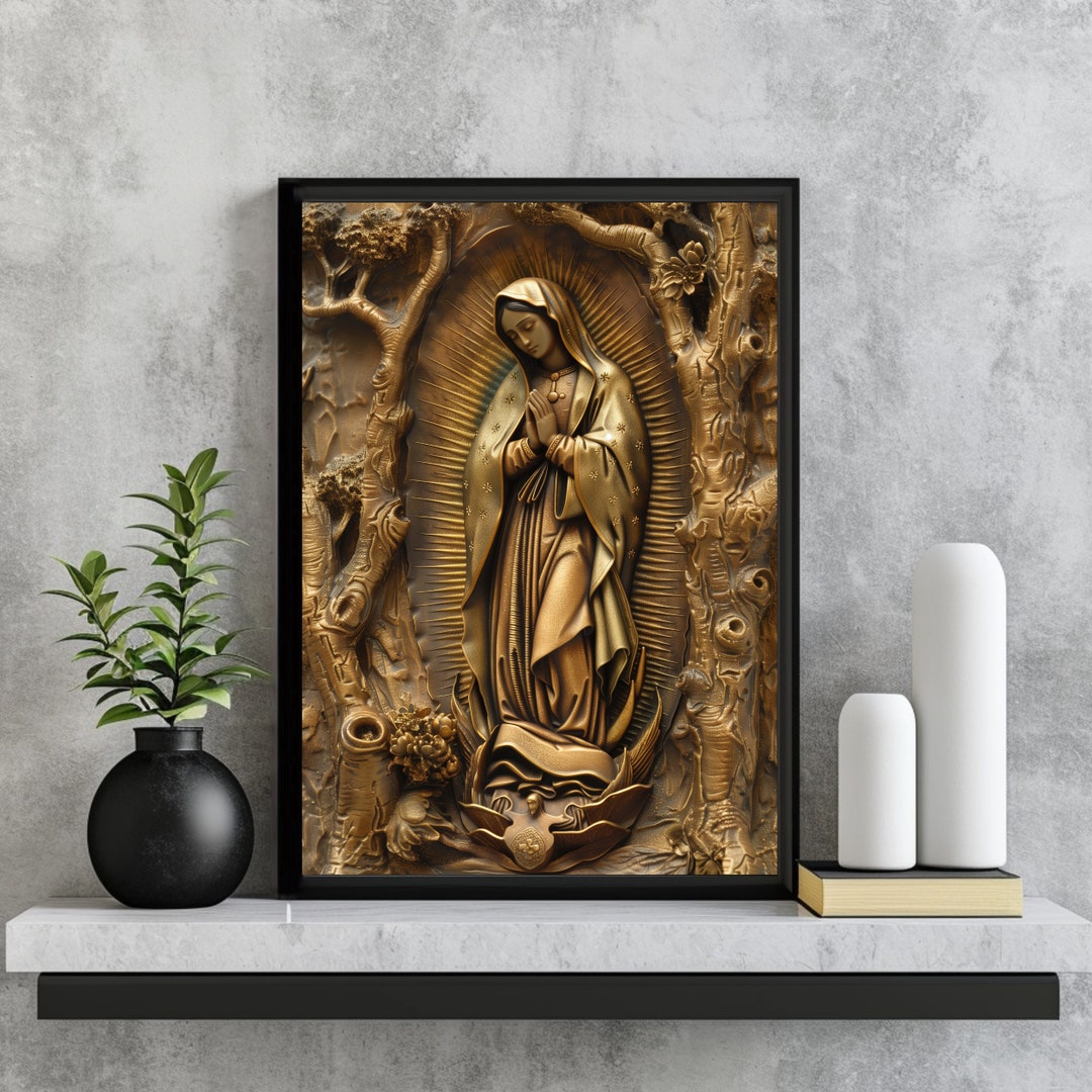 Golden Engraved Virgin Mary, Printable Wall Art, Religious Digital Art ...
