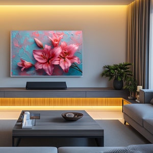 Frame TV Art Pink Lilies, Elegant Floral Art for Frame TV, Floral Tv ...