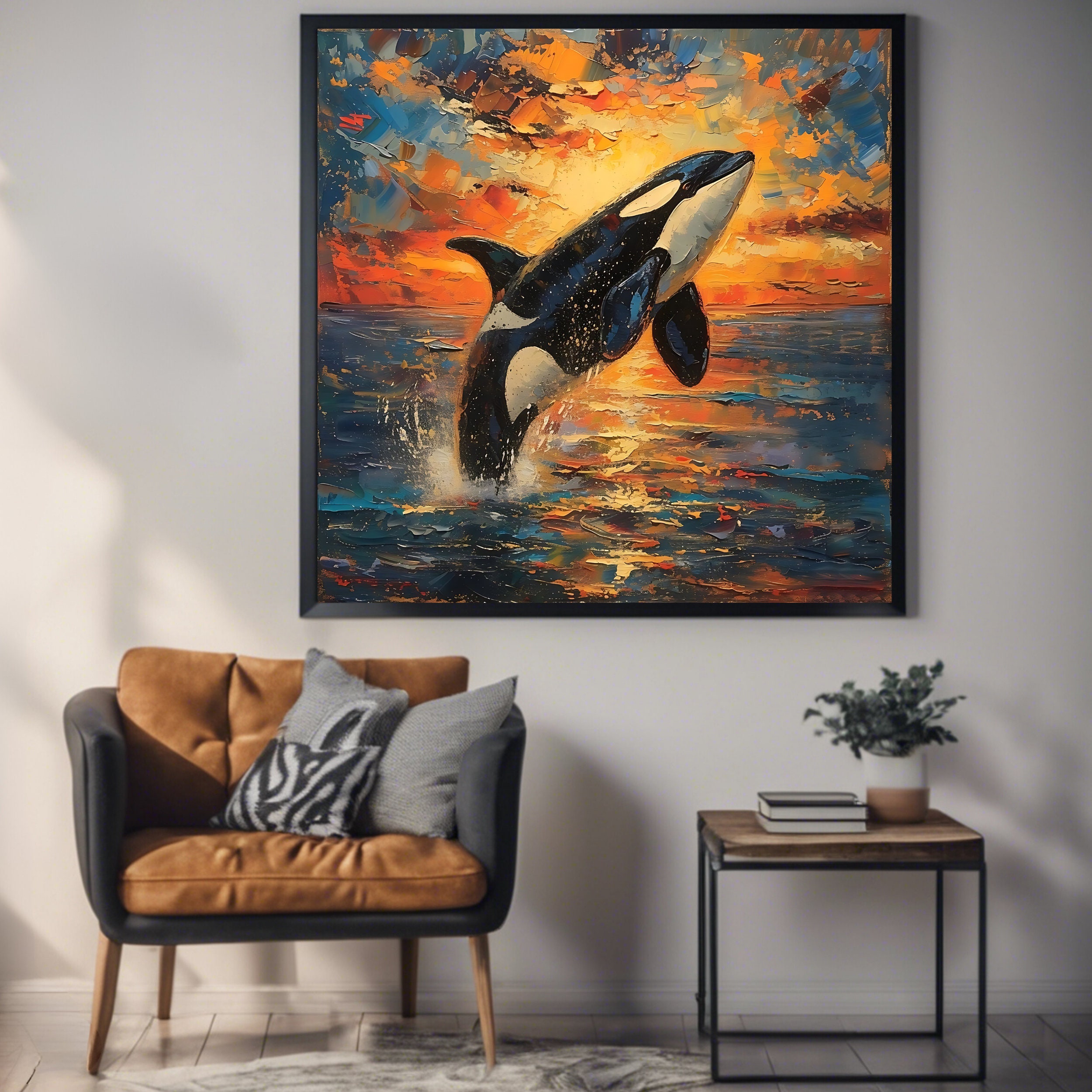 Orca Sunset Wall Art Print, Marine Life Poster, Square Print, Printable ...