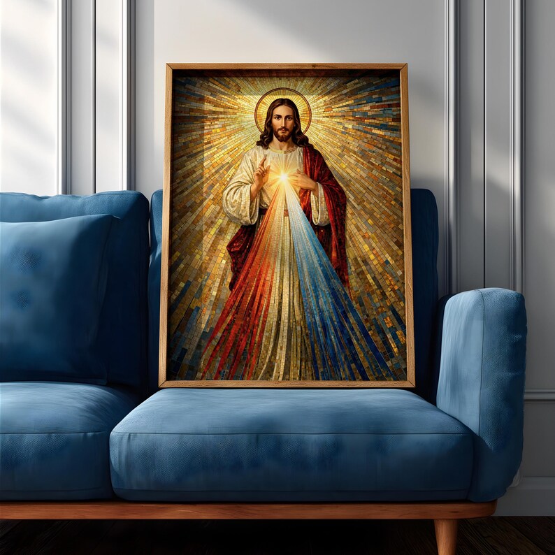 Divine Mercy Wall Art Jesus Mosaic Christian Icon Religious Gift Prayer ...