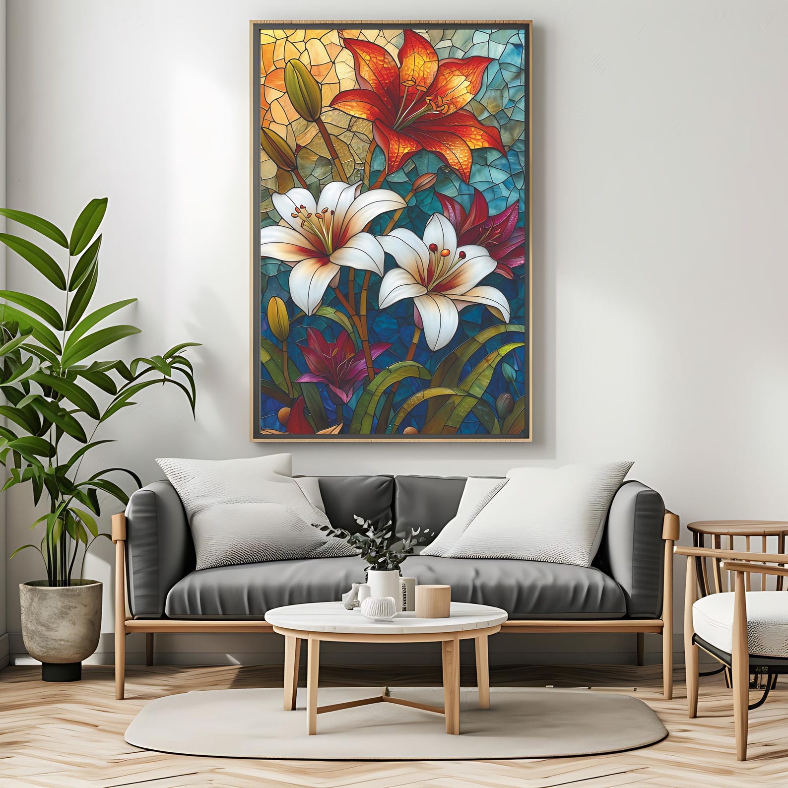 Stained Lilies Wall Art Print, Floral Poster, Printable Wall Art ...
