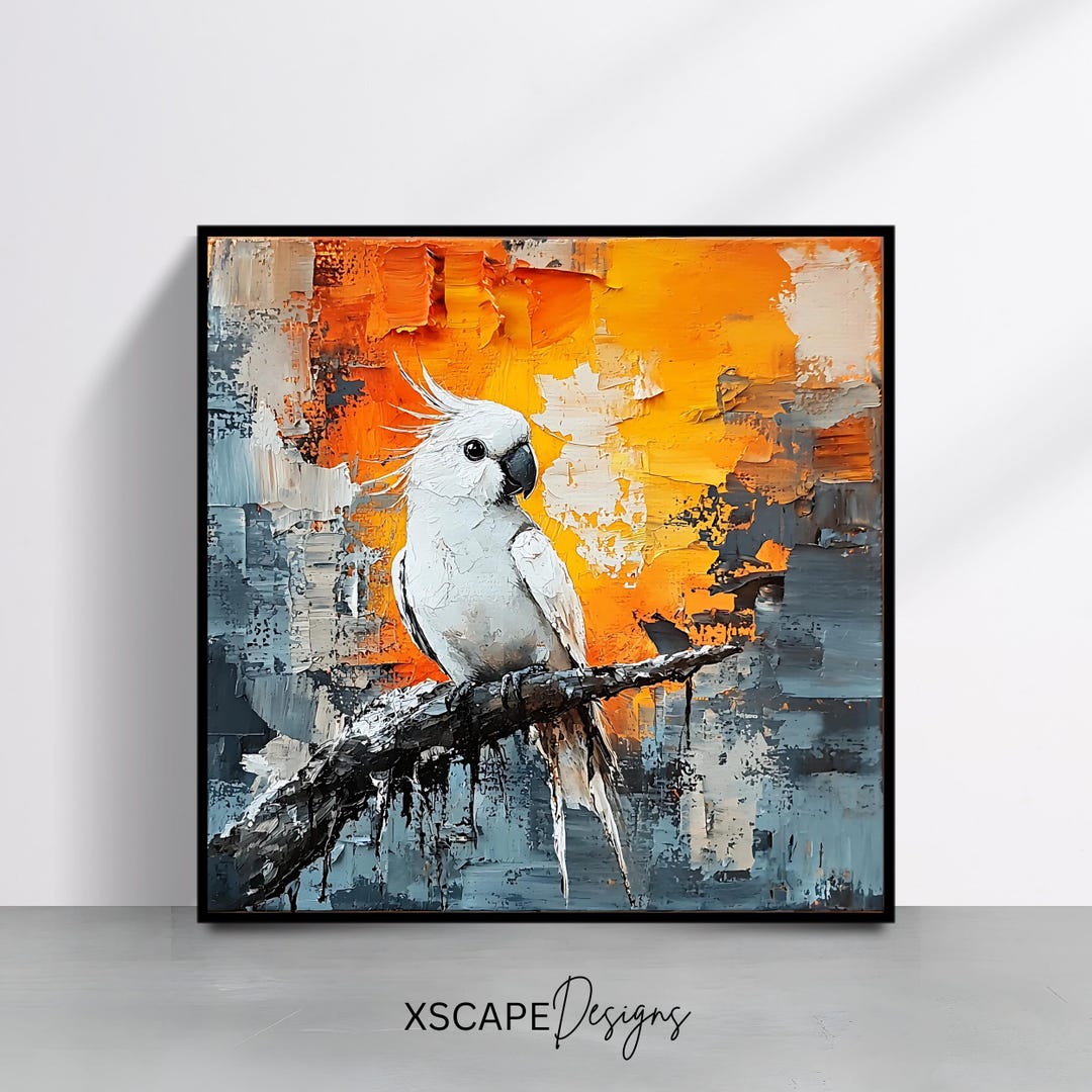 Square Cockatoo Digital Art Print | Vibrant Bird Wall Decor | Modern ...