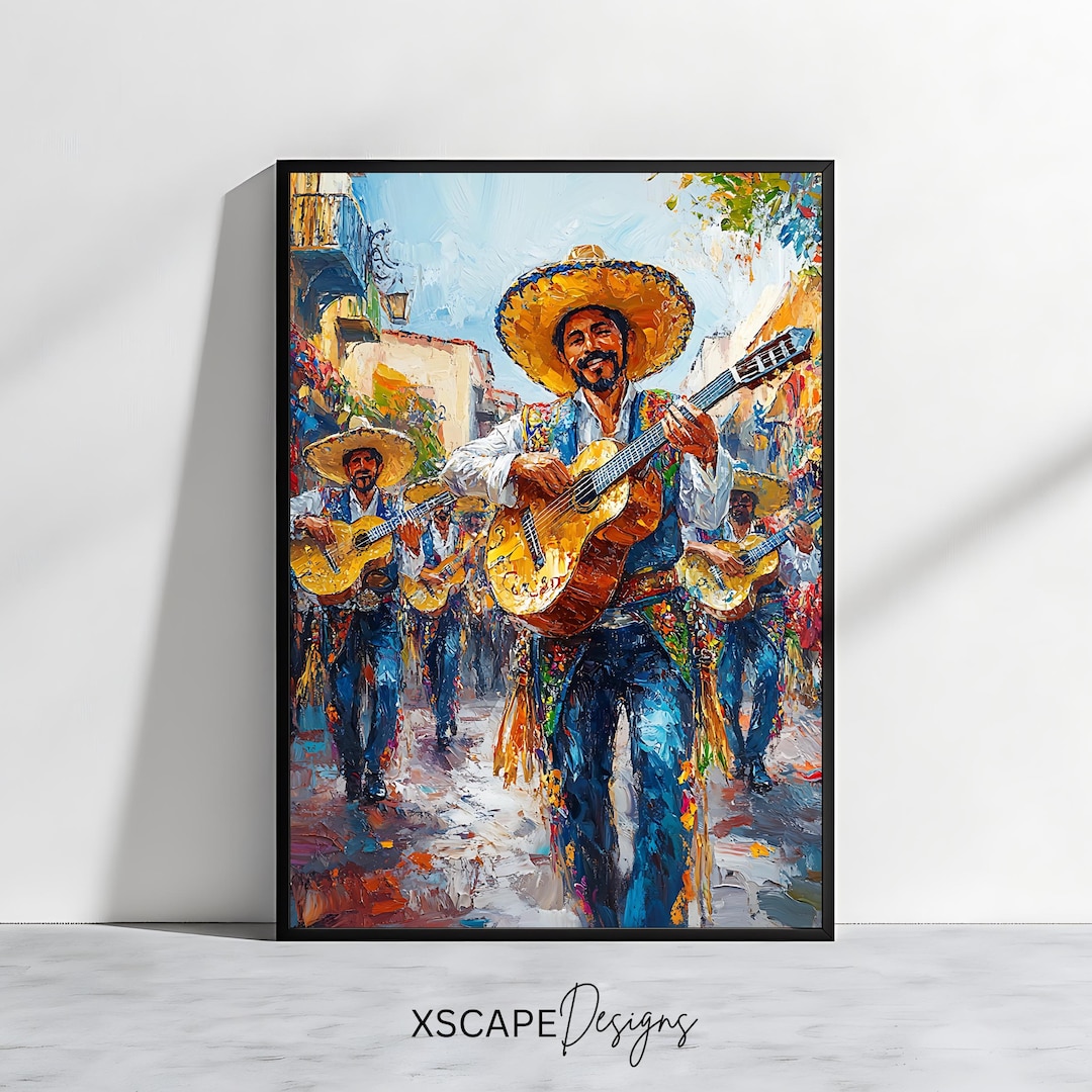 Mariachi Band Art Print, Mexican Cultural Painting, Vibrant Musician ...