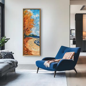 Tall Vertical Autumn Landscape Wall Art | Fall Beach Scene Print | Long ...