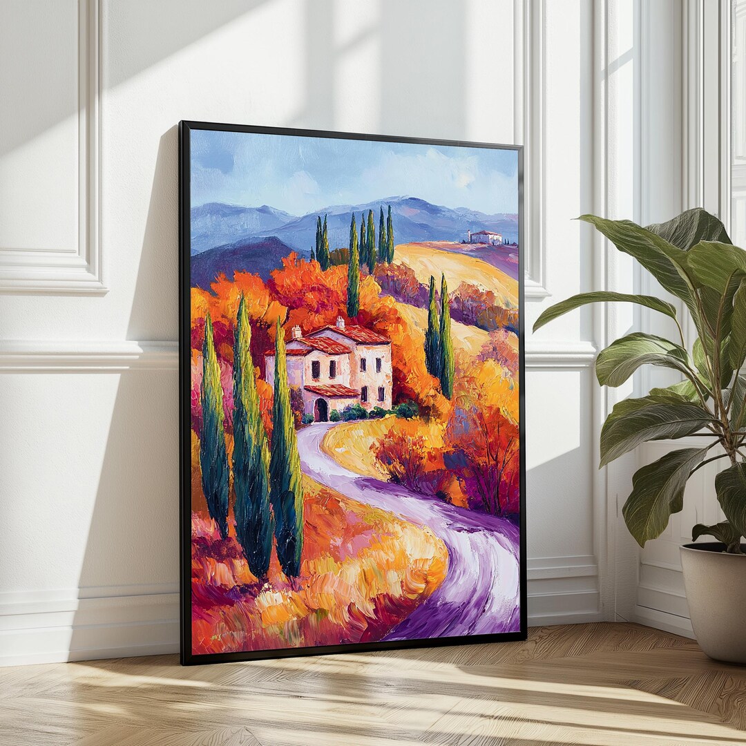 Tuscan Countryside Autumn Art Print, Italian Landscape Wall Decor, Fall ...