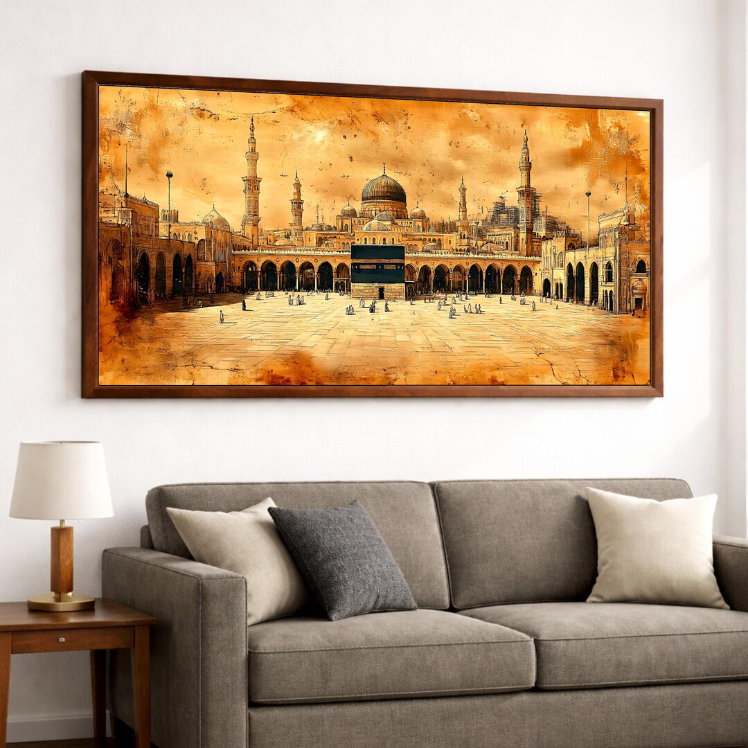 Masjid Al Haram Panoramic Wall Art: Vintage Mecca Islamic Decor ...