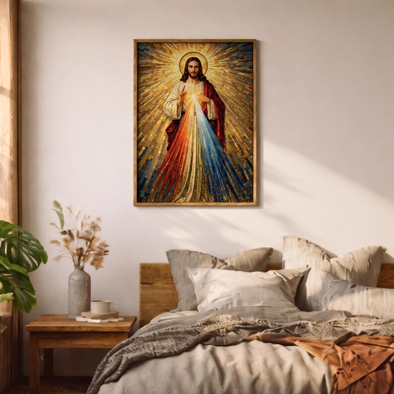 Divine Mercy Wall Art Jesus Mosaic Christian Icon Religious Gift Prayer ...