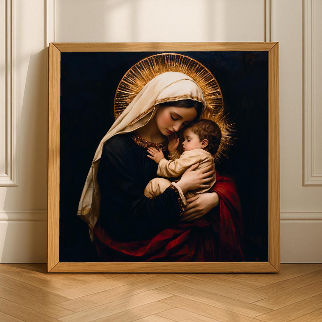 Virgin Mary & Baby Jesus Art Print: Holy Family Catholic Decor (digital ...