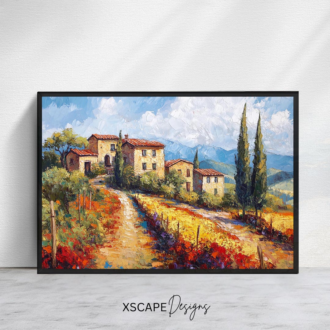 Tuscan Countryside Print, Italian Villa Wall Art, Rustic Landscape ...