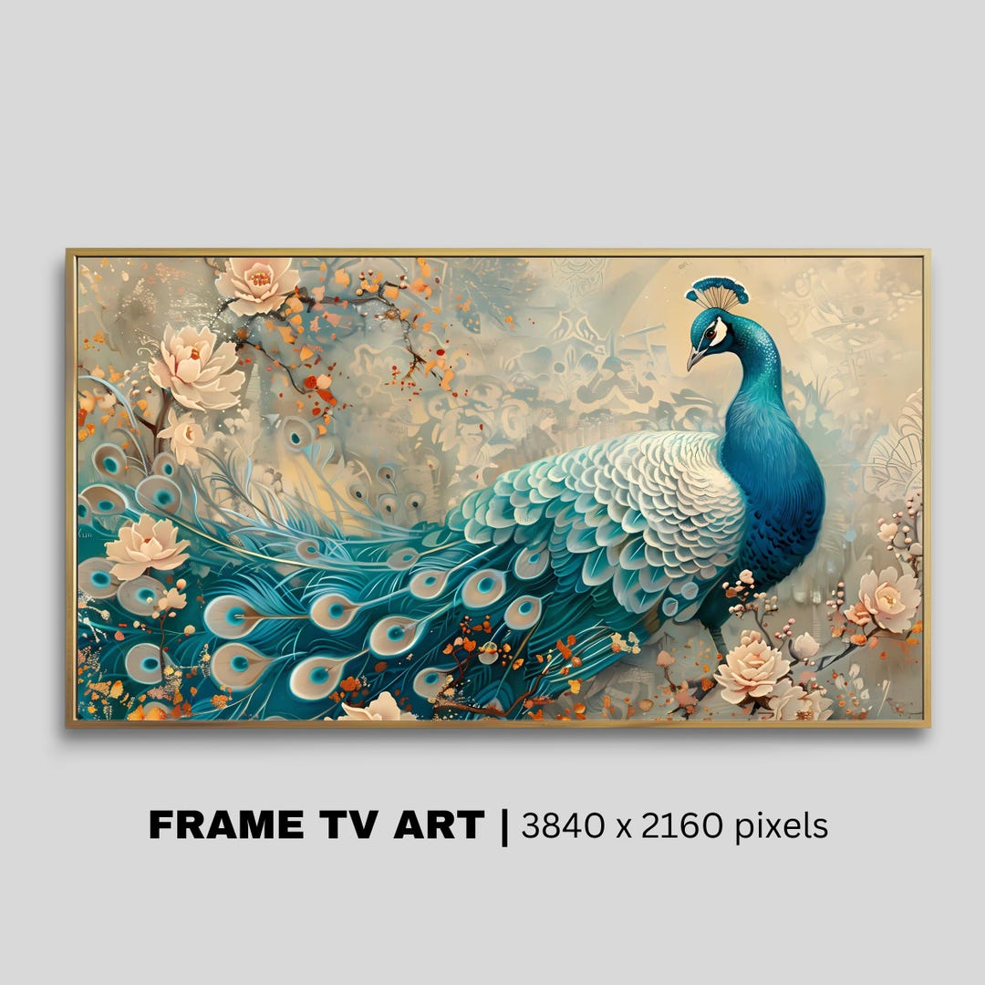 Elegant Peacock Wall Art for Samsung Frame TV | Floral Peacock ...