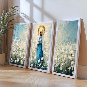 Blessed Virgin Mary Triptych Wall Art Print Set of 3 | Sacred Religious Artwork | Spiritual ...
