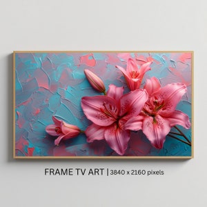 Frame TV Art Pink Lilies, Elegant Floral Art for Frame TV, Floral Tv ...