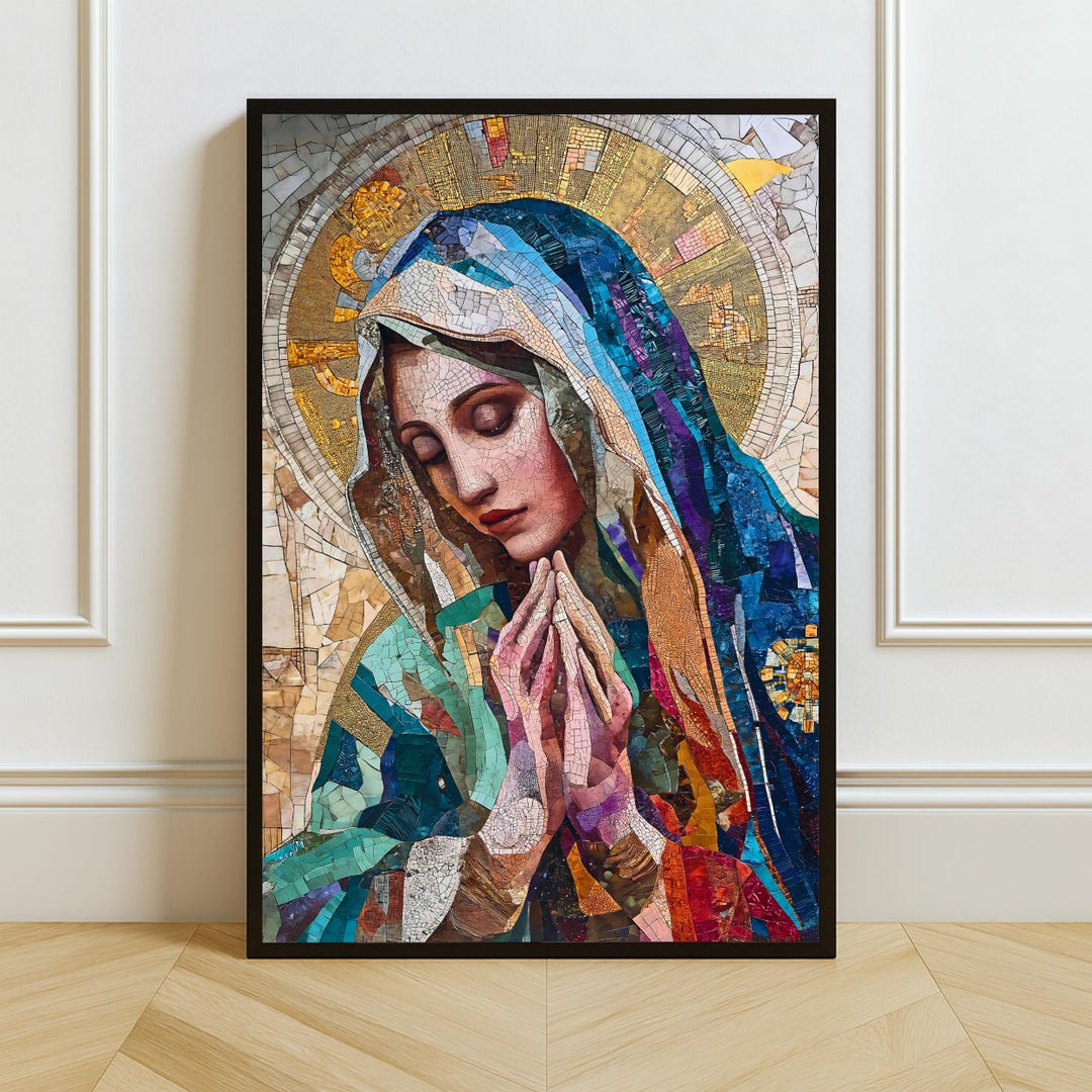 Virgin Mary Mosaic Art Print: Catholic Stained Glass Marian Decor ...