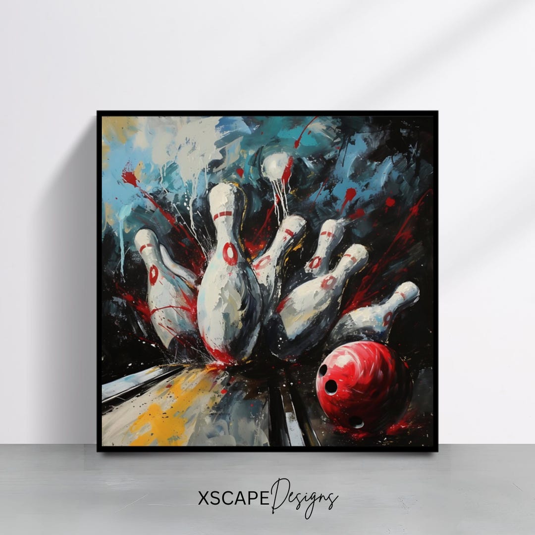 Bowling Art Print | Abstract Bowling Pins Painting | Square Digital ...
