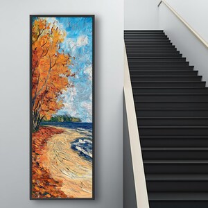 Tall Vertical Autumn Landscape Wall Art | Fall Beach Scene Print | Long ...