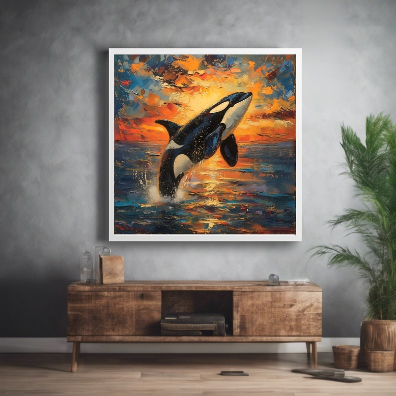 Orca Sunset Wall Art Print, Marine Life Poster, Square Print, Printable ...