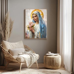 Vintage Blessed Virgin Mary Art Print, Blessed Mother Floral Catholic ...