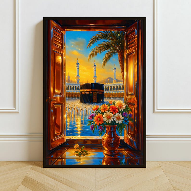 Kaaba Window View Art Print: Islamic Mecca Gold Arch Painting (digital ...