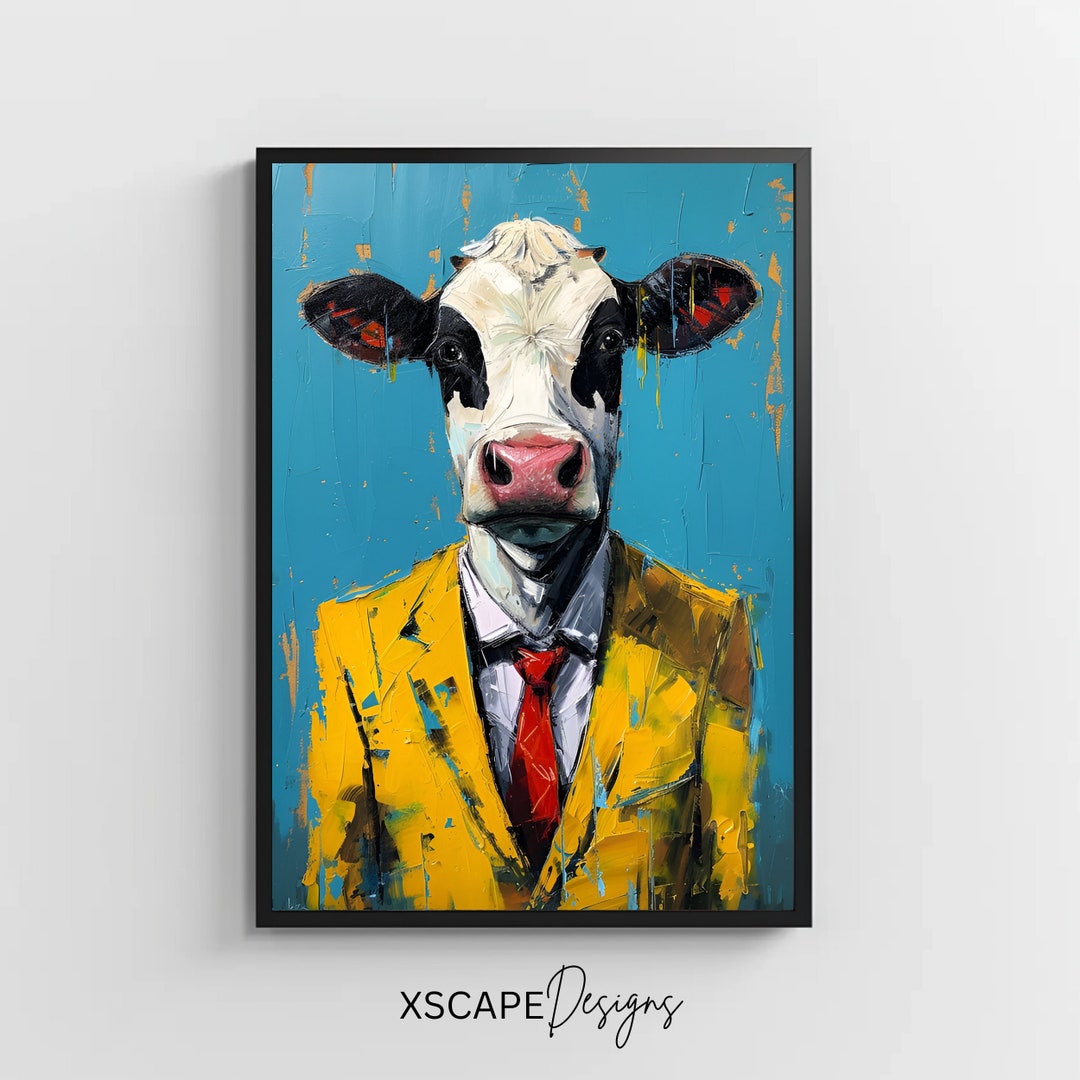 Bright Cow Art in Suit Printable Wall Art Modern Cow Art - Etsy