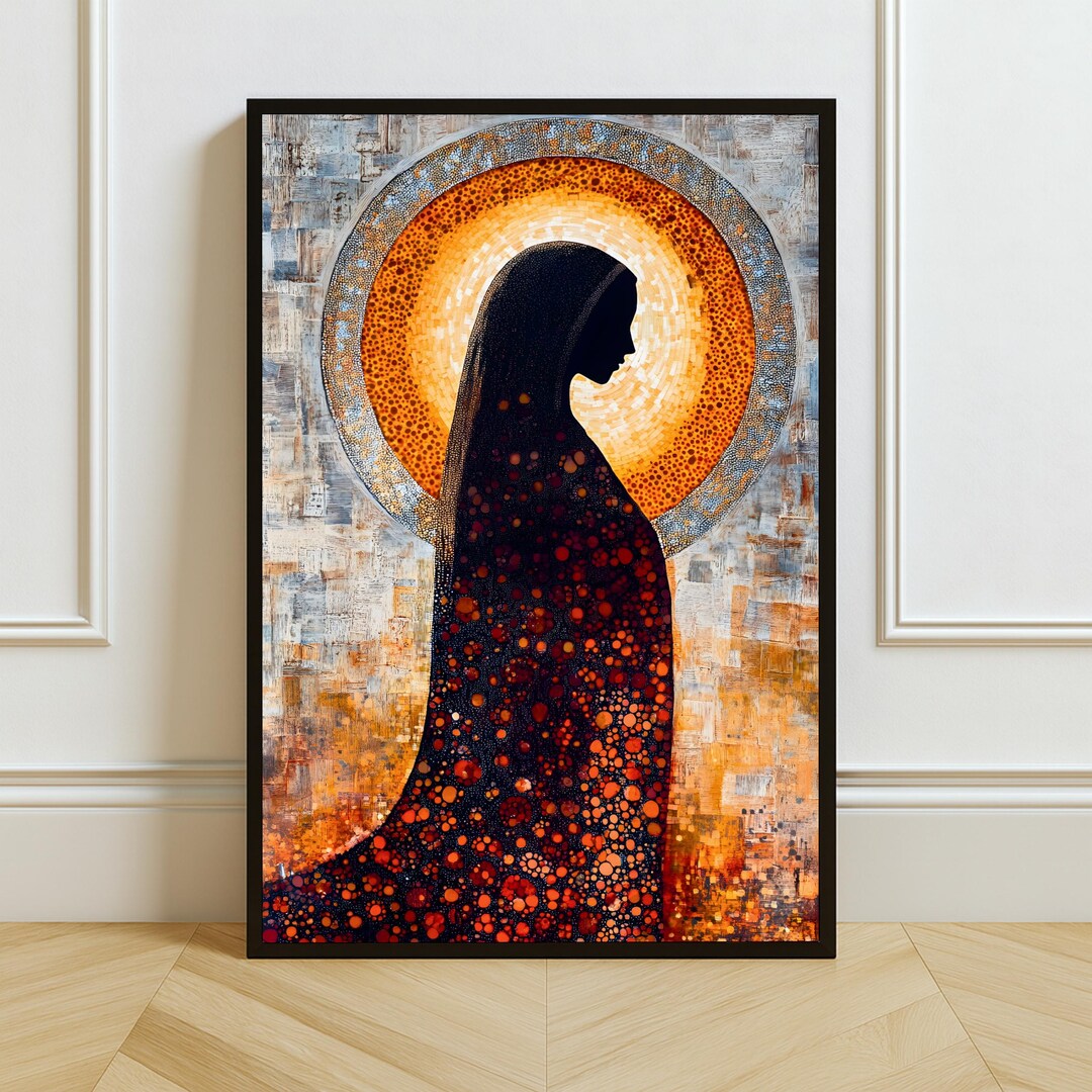 Virgin Mary Abstract Art Print: Modern Gold Halo Religious Decor ...