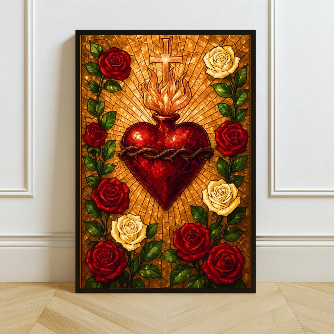 Sacred Heart Mosaic Art Print, Catholic Digital Download, Radiant ...